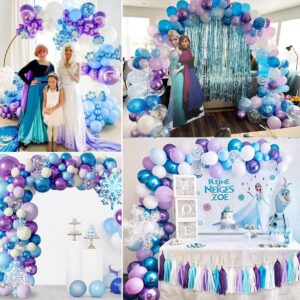 Frozen Balloon Garland Arch Kit Snow Blue and Purple White Balloons Birthday Snowflake Foil Balloons for Princess Winter Wonderland Gir Frozen Theme Birthday Party Supplies Decorations