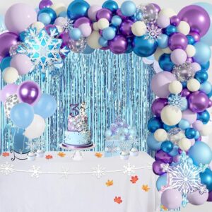 Frozen Balloon Garland Arch Kit Snow Blue and Purple White Balloons Birthday Snowflake Foil Balloons for Princess Winter Wonderland Gir Frozen Theme Birthday Party Supplies Decorations