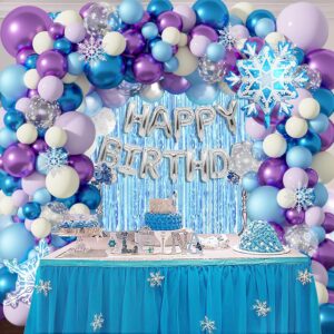 Frozen Balloon Garland Arch Kit Snow Blue and Purple White Balloons Birthday Snowflake Foil Balloons for Princess Winter Wonderland Gir Frozen Theme Birthday Party Supplies Decorations