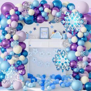 Frozen Balloon Garland Arch Kit Snow Blue and Purple White Balloons Birthday Snowflake Foil Balloons for Princess Winter Wonderland Gir Frozen Theme Birthday Party Supplies Decorations