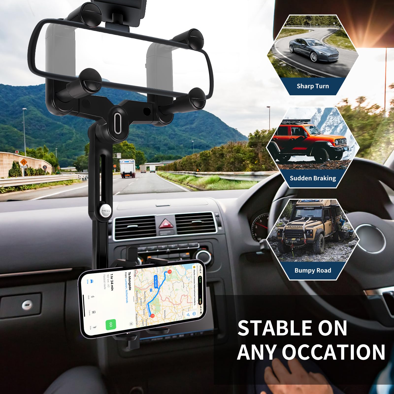 ZTNAGSD 360 Rotating Rearview Mirror Phone Holder, Mirror Phone Mount for Car, Universal Compatible with All Smartphones