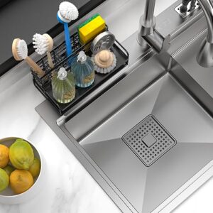 Cisily Kitchen Sink Caddy Organizer, Sponge Holder for Kitchen Sink, SUS 304 Stainless Steel Sponge Organizer, Scrub Daddy Holder, Dish Brush Holder for Kitchen Sink, Kitchen Accessories（Black）