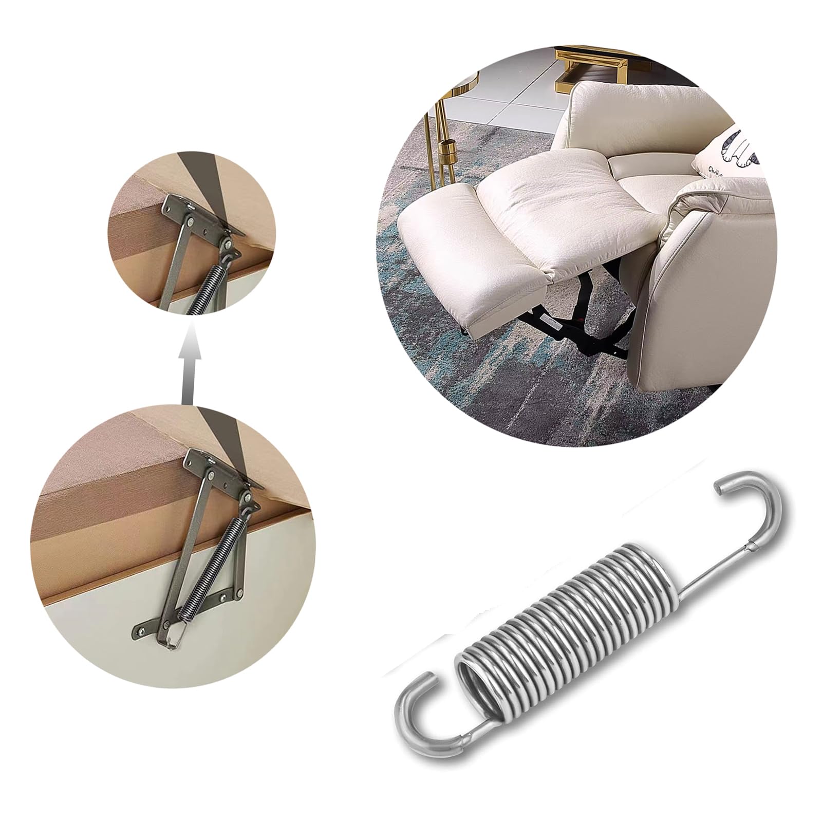 WAO ZONE 2PCS 3-5/8" Stainless Steel Replacement Recliner Sofa Mechanism Recliner Springs - Long Neck Hook Style-Recliner Replacement Parts