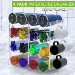 DWWFCC Large Water Bottle Organizer for Cabinet w 8 Hooks - Stackable Clear Bottle Storage Organizer, Acrylic Plastic Tumbler Travel Mug Cup Organizer Holder Wine Rack for Countertop-2oz to 32oz