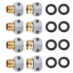 finest+ (4 sets) garden hose repair connector fitting, aluminum female and male with zinc clamp water hose end repair connector fit 3/4 inch or 5/8 inch garden hose