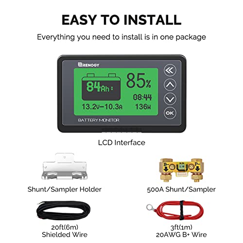 Renogy 40A 12V/24V Auto DC Input MPPT Solar Charge Controller with Renogy 500A Battery Monitor