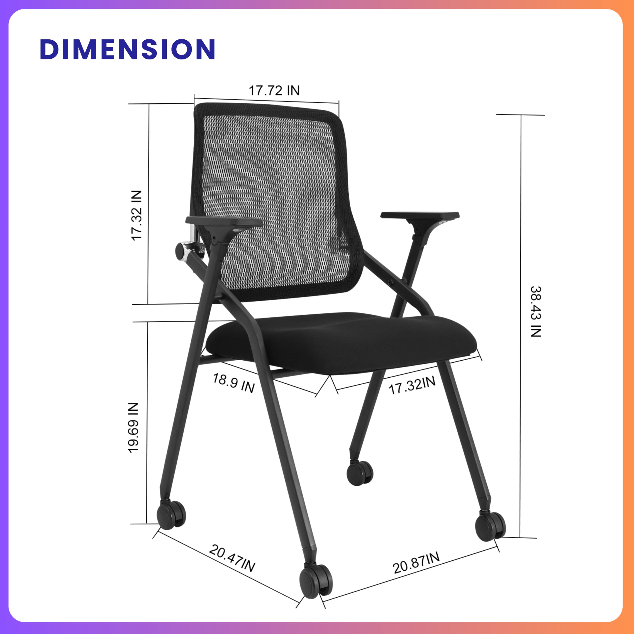 BROBRIYO 4 Pack Stackable & Foldable Conference Room Chairs with Lumbar Support, Armrest - Ergonomic Mesh Bouncing Back for Office Meeting, Conference, Reception and Training Room Chair