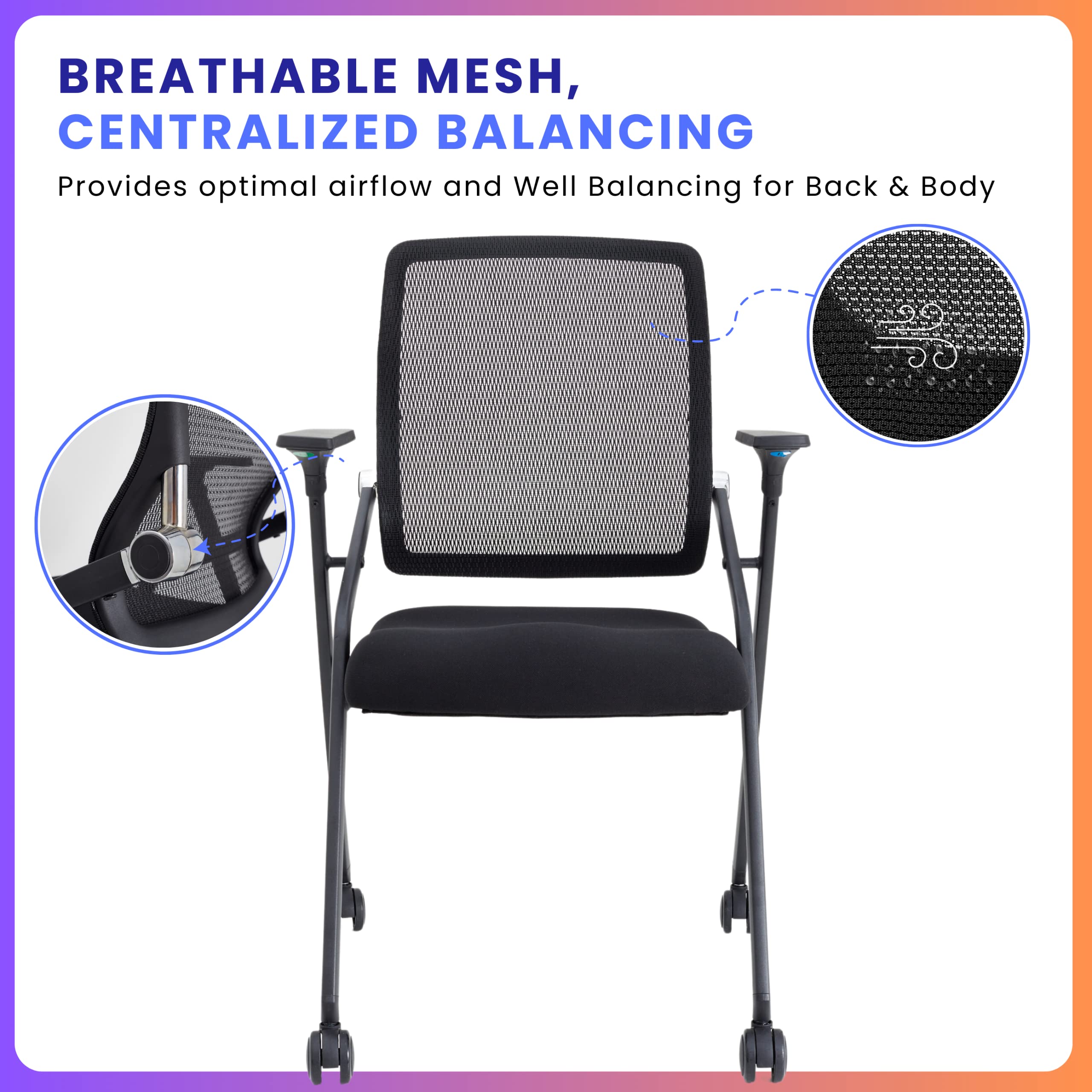 BROBRIYO 4 Pack Stackable & Foldable Conference Room Chairs with Lumbar Support, Armrest - Ergonomic Mesh Bouncing Back for Office Meeting, Conference, Reception and Training Room Chair