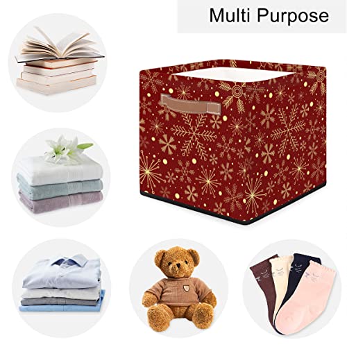 13x13x13 Storage Cube Bins Snowflakes Abstract Fabric Storage Cubes 13 inch Collapsible Storage Bins Gold Red Cubby Storage Baskets for Organizing Shelf Cabinet Bookcase Boxes