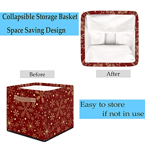 13x13x13 Storage Cube Bins Snowflakes Abstract Fabric Storage Cubes 13 inch Collapsible Storage Bins Gold Red Cubby Storage Baskets for Organizing Shelf Cabinet Bookcase Boxes