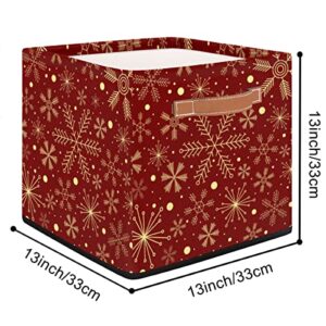 13x13x13 Storage Cube Bins Snowflakes Abstract Fabric Storage Cubes 13 inch Collapsible Storage Bins Gold Red Cubby Storage Baskets for Organizing Shelf Cabinet Bookcase Boxes