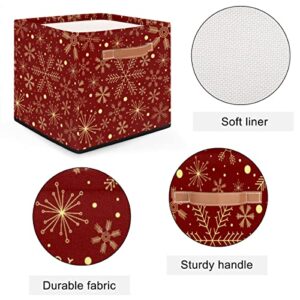 13x13x13 Storage Cube Bins Snowflakes Abstract Fabric Storage Cubes 13 inch Collapsible Storage Bins Gold Red Cubby Storage Baskets for Organizing Shelf Cabinet Bookcase Boxes