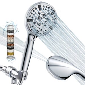 shower head ushalhue hand held shower 10 spray mode high pressure showerhead,59.05" stainless steel hose adjustable bracket filter shower head, remove chlorine and harmful substance (silvery)