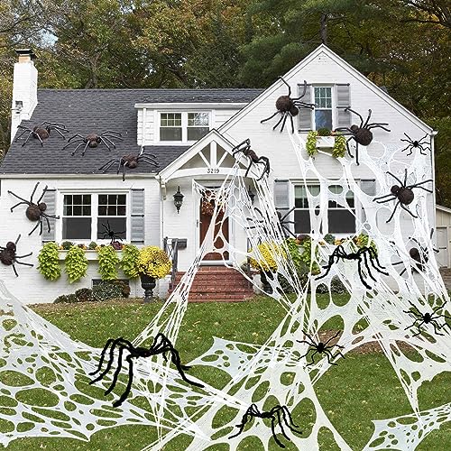 OurWarm 13FT Halloween Spider Web Decoration Outdoor, Giant Stretchy Beef Netting Spider Webbing, Pre-Cut Gauze Cobwebs for Halloween Yard Party Haunted House Decor Outdoor