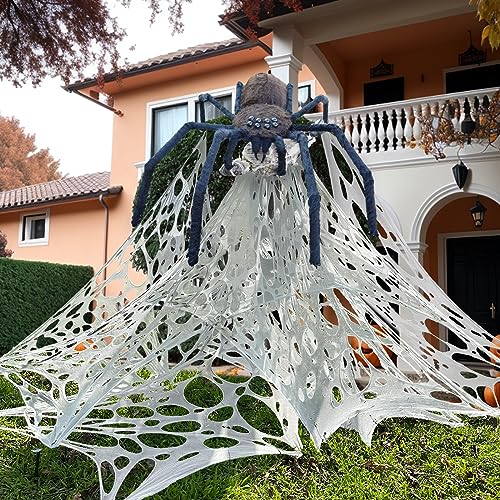 OurWarm 13FT Halloween Spider Web Decoration Outdoor, Giant Stretchy Beef Netting Spider Webbing, Pre-Cut Gauze Cobwebs for Halloween Yard Party Haunted House Decor Outdoor