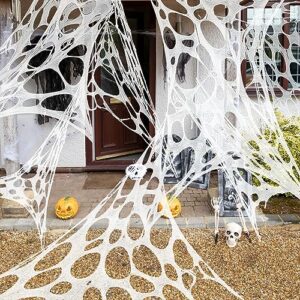 OurWarm 13FT Halloween Spider Web Decoration Outdoor, Giant Stretchy Beef Netting Spider Webbing, Pre-Cut Gauze Cobwebs for Halloween Yard Party Haunted House Decor Outdoor