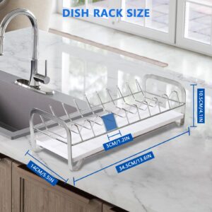 DorineRack Small Dish Drying Rack with Drain Tray, Space Saving Plate Organizer for Kitchen Cabinet,Anti-Rust Stainless Steel Pot Lid Organizer for Kitchen Sink (Single)