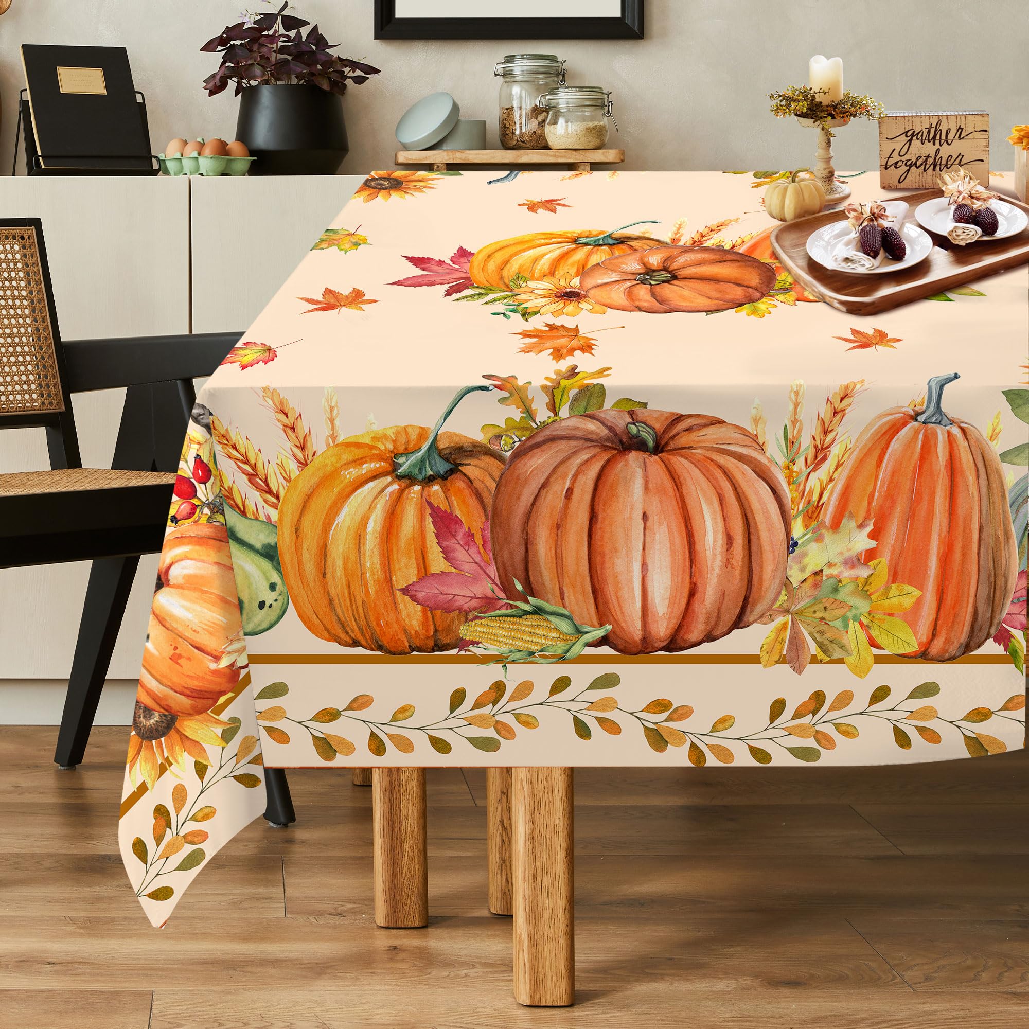 Cusugbaso Fall Tablecloth 60x84 Inch Rectangle - Fall Decor for Home - Water Resistant Thanksgiving Table Cloth Rectangle for Party,Table, Outdoor Decorations