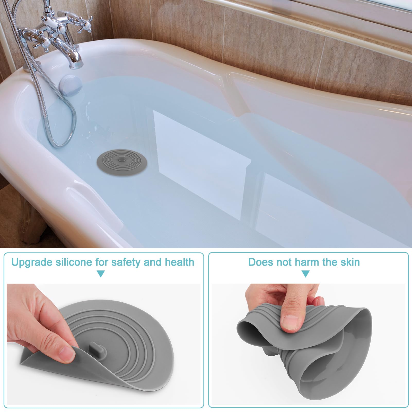 4 Pack Tub Stoppers Drain Cover Plug Hair Catcher Shower Drain Bathtub Sink Stopper Strainer, Silicone Flat Suction Cover for Bathroom Kitchen and Laundry