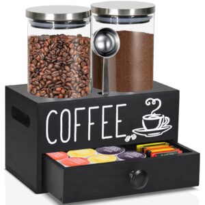 glass coffee containers with shelf, coffee bean storage container with airtight lids, coffee container for ground coffee, coffee bar accessories organizer with drawer, food storage jars for kitchen