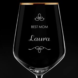 Maverton Set of 2 Personalized Gold Rimmed Wine Glasses - Pair of Glasses for Wedding - For Wine Connoisseurs - Perfect for Couples - Engraved Glasses with Gold Band for pairs - PARENTS