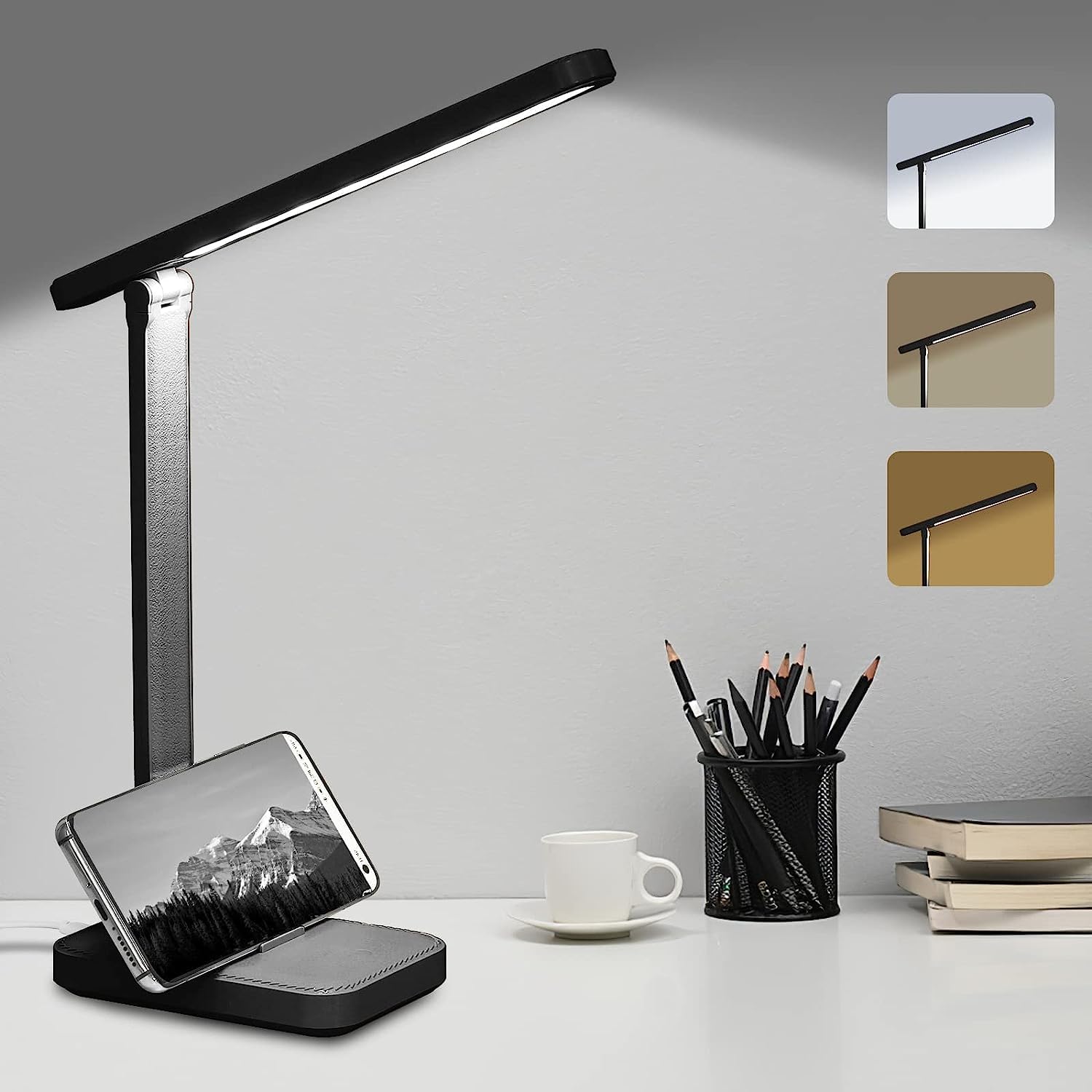 candyfouse LED Desk Lamp with Touch Control, Reading Lamp No Flicker, 3 Color Modes, Foldable Table Lamp, Eye Caring Reading Light for Office, Home, Dormitory, USB Interface DC5V 1A(Black)