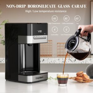 Empstorm 12 Cup Programmable Drip Coffee Maker - 1000W Fast Brew Coffee Machine with Glass Carafe, Auto Shut Off & 4-Hour Keep Warm, Anti-Drip System, Strong Brew, Black with Stainless Steel Accents