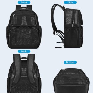 Lyingflat Mesh Backpack with Inner Compartment, Large Heavy Duty Mesh Bookbag with Padded Shoulder Straps for Travel Swimming Hiking Beach - Black