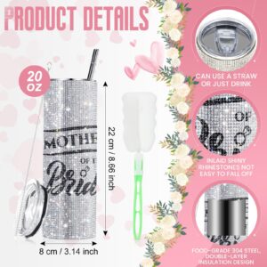 Jinei Wedding Gift Bride Tumbler 20 oz Bling Bridal Insulated Tumbler with Straw and Lid Brush Diamond Rhinestone Water Bottle for Wedding(Mother of the Bride)