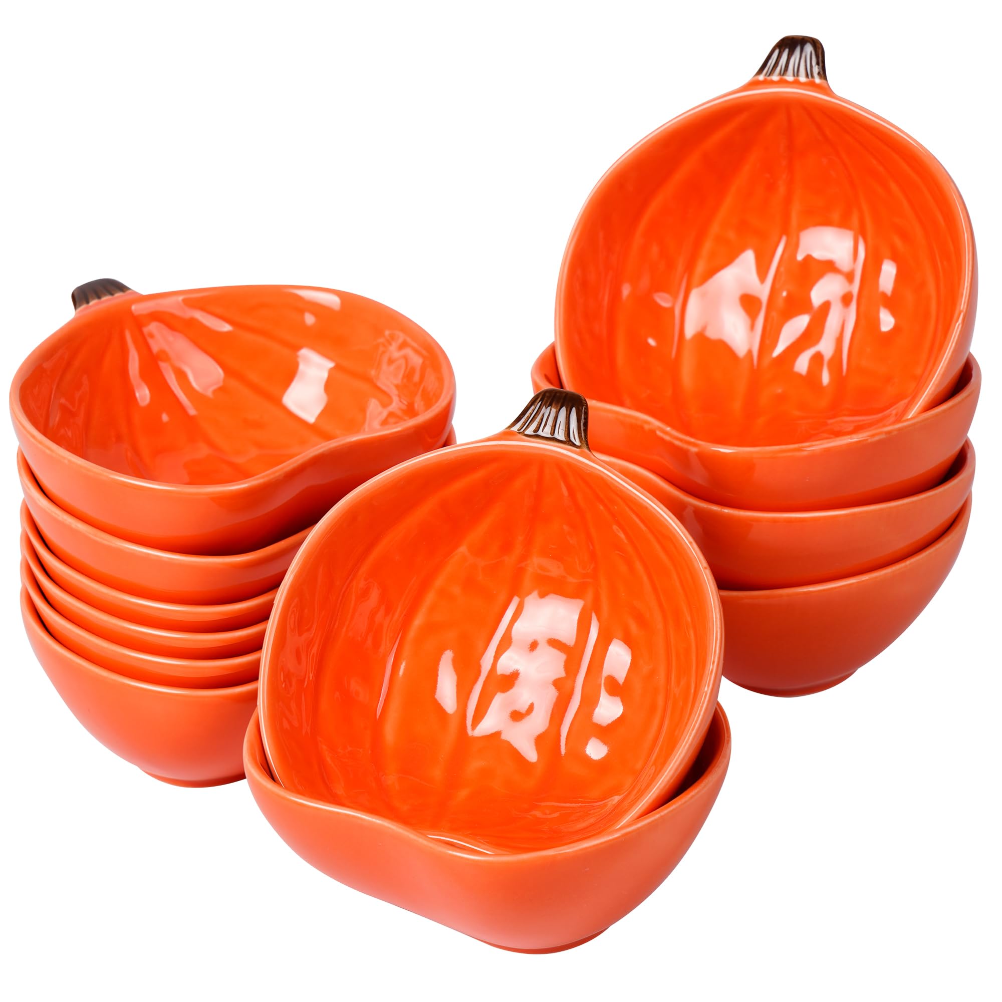 Kolewo4ever 12 Pieces Ceramic Pumpkin Bowl 6 Ounces Ramekins Small Pumpkin Shaped Bowls Orange Dinnerware Pumpkin Decoration for Fall Halloween Thanksgiving Serving Dip, Sauce, Condiments,Snack