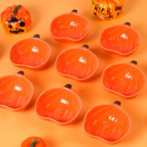 Kolewo4ever 12 Pieces Ceramic Pumpkin Bowl 6 Ounces Ramekins Small Pumpkin Shaped Bowls Orange Dinnerware Pumpkin Decoration for Fall Halloween Thanksgiving Serving Dip, Sauce, Condiments,Snack