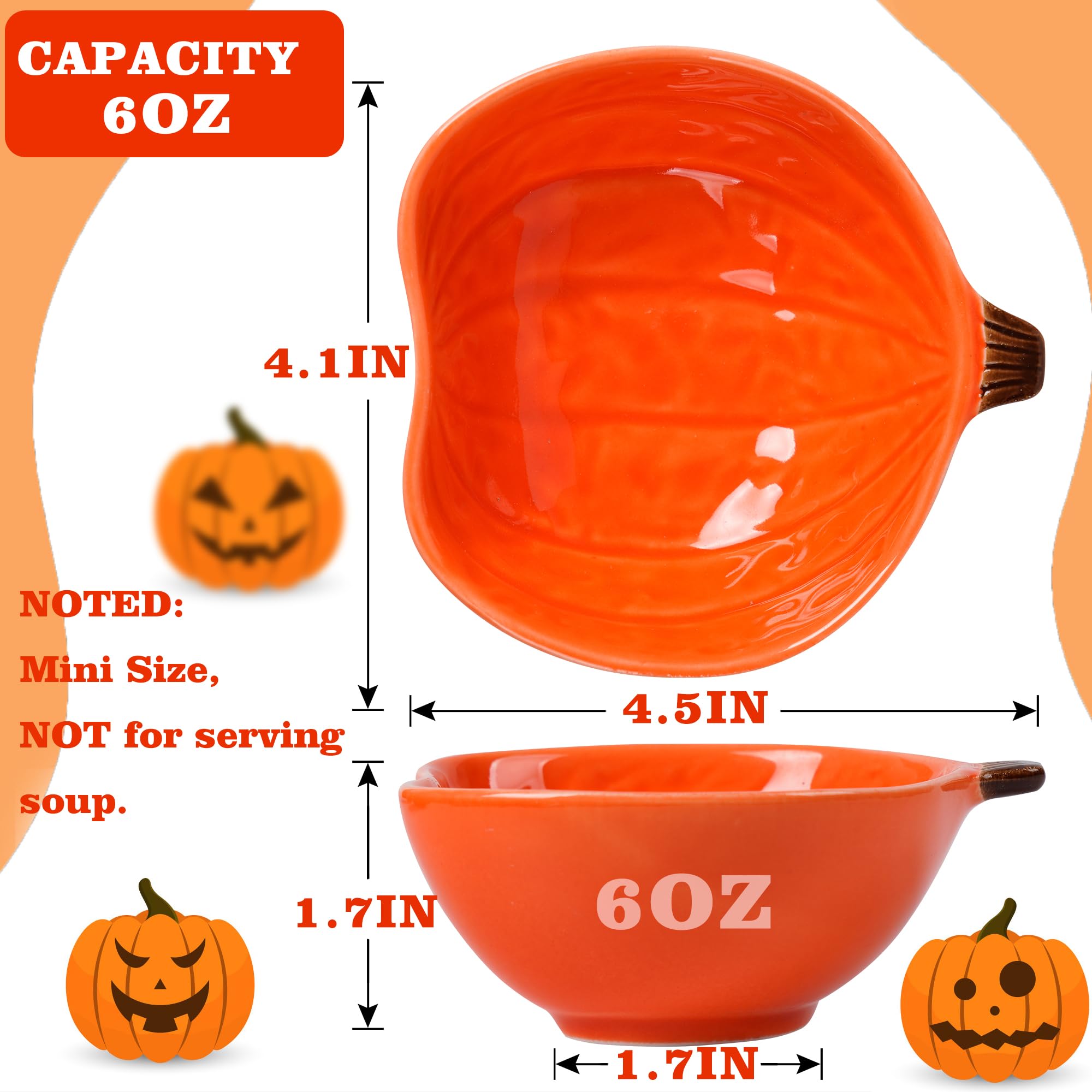 Kolewo4ever 12 Pieces Ceramic Pumpkin Bowl 6 Ounces Ramekins Small Pumpkin Shaped Bowls Orange Dinnerware Pumpkin Decoration for Fall Halloween Thanksgiving Serving Dip, Sauce, Condiments,Snack