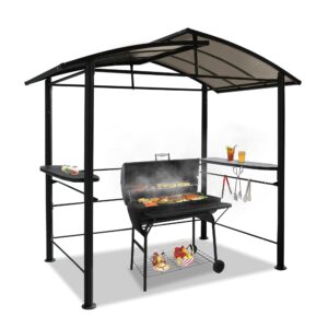 vilobos 8'x 5' layered pvc board bbq grill gazebo outdoor mental grill shelter with shelves & tools rails, easy to assemble, bbq canopy for patio backyard deck, black