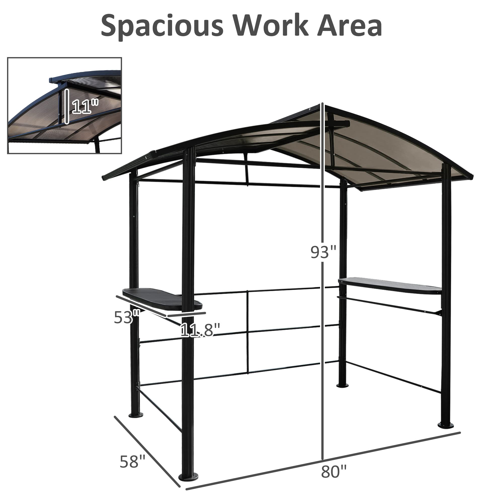 Vilobos 8'x 5' Layered PVC Board BBQ Grill Gazebo Outdoor Mental Grill Shelter with Shelves & Tools Rails, Easy to Assemble, BBQ Canopy for Patio Backyard Deck, Black