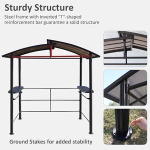 Vilobos 8'x 5' Layered PVC Board BBQ Grill Gazebo Outdoor Mental Grill Shelter with Shelves & Tools Rails, Easy to Assemble, BBQ Canopy for Patio Backyard Deck, Black