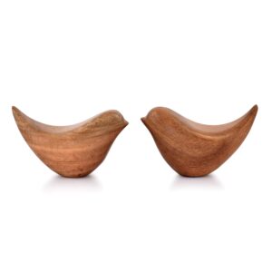 nirman acacia wood bird statues set home décor bird sculpture for living room, bathroom, office modern style birds decorative ornaments (set of 2) (4.5" x 2" x 2.5")