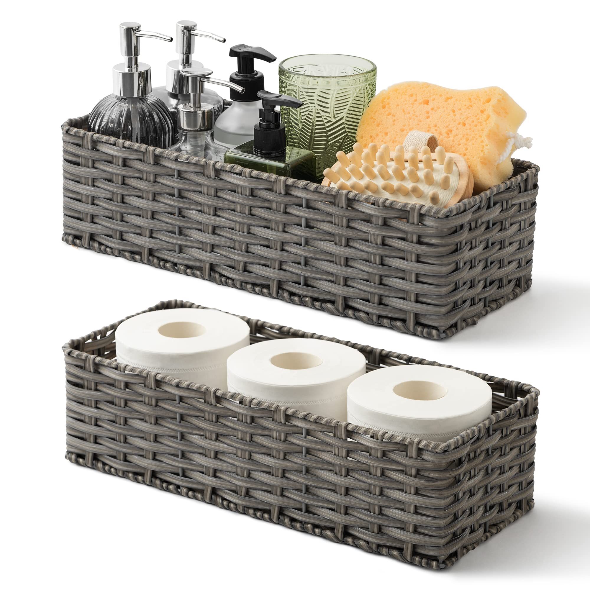 GRANNY SAYS Bundle of 2-Pack Wicker Baskets for Storage & 2-Pack Wicker Storage Baskets for Shelves