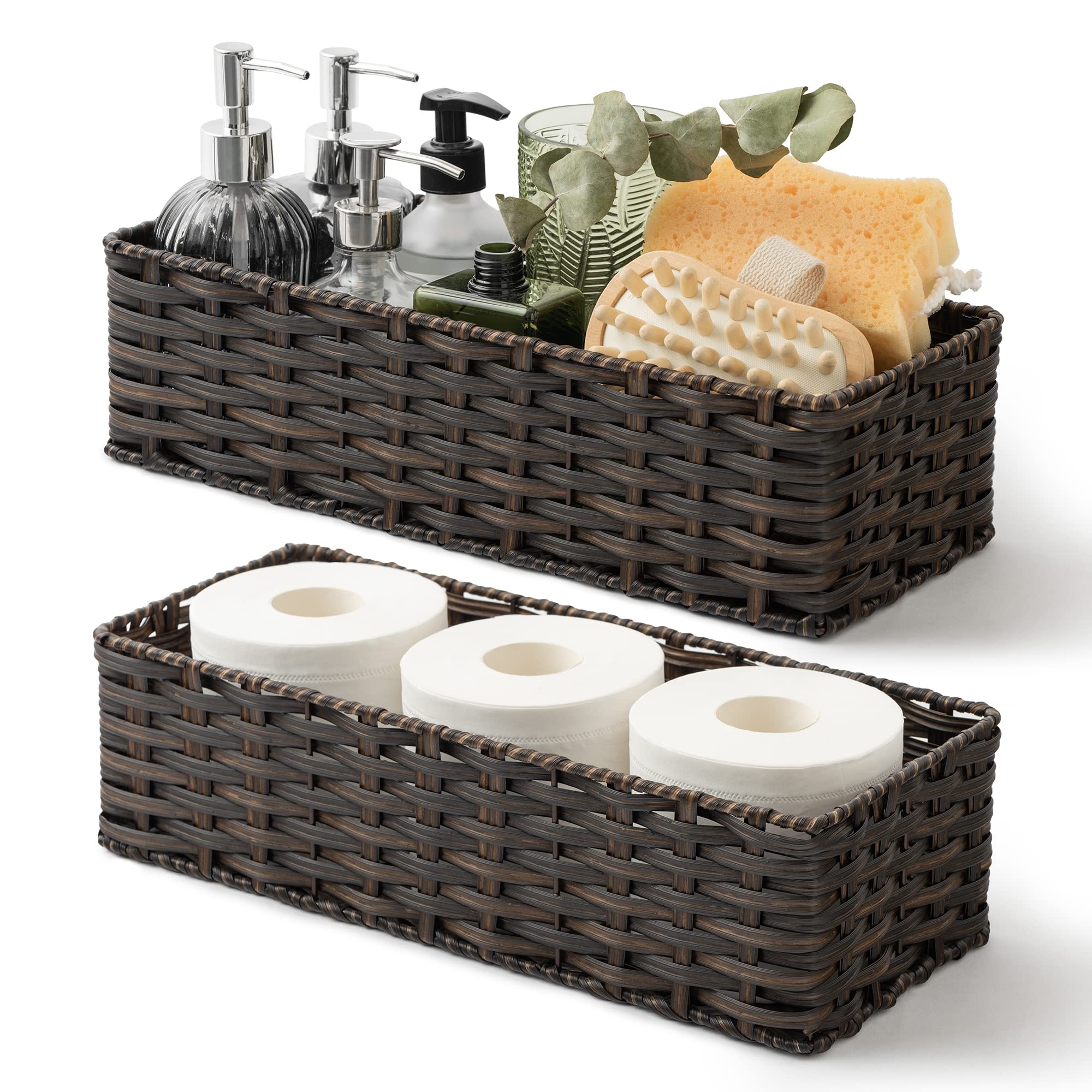 GRANNY SAYS Bundle of 2-Pack Wicker Baskets for Storage & 2-Pack Wicker Storage Baskets for Shelves