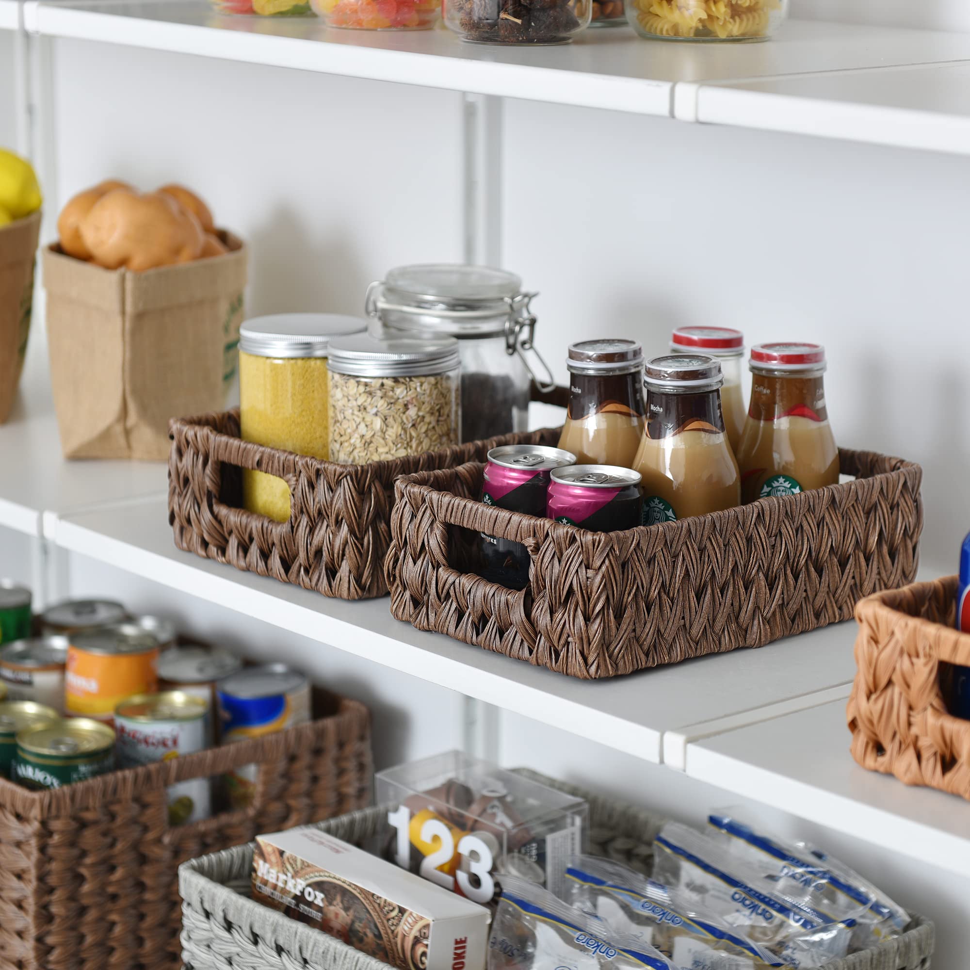 GRANNY SAYS Bundle of 2-Pack Wicker Baskets for Organizing Shelves & 2-Pack Wicker Shelf Baskets