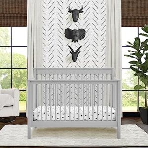 Delta Children Remy Crib 6-Piece Baby Nursery Furniture Set–Includes: Convertible Crib, Dresser, Changing Top, Crib Mattress, Sheets, & Changing Pad, Grey