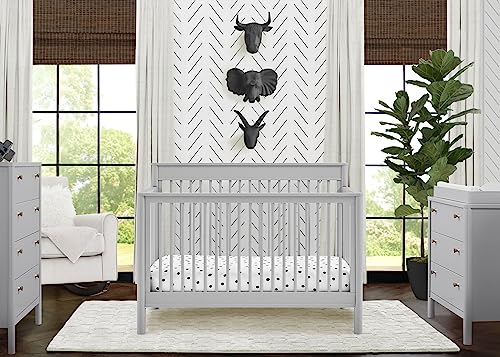 Delta Children Remy Crib 6-Piece Baby Nursery Furniture Set–Includes: Convertible Crib, Dresser, Changing Top, Crib Mattress, Sheets, & Changing Pad, Grey