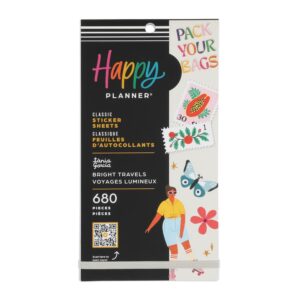 Happy Planner 18 Month Classic Planner Sticker Pack Bundle – Bright Travels - Classic Sized Planner (7” x 9.75”) July 2023 – Dec 2024 & 30 Sheet Sticker Book, 680 Stickers Total