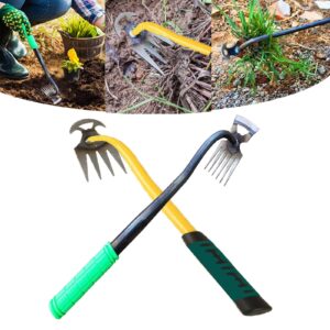 2pcs artifact uprooting weeding tool, all steel hardened 2 in 1 hollow hoe and rake, heavy duty garden rake weeding tools, hand hoe gardening weeder tool weed puller for backyard weeding loosening