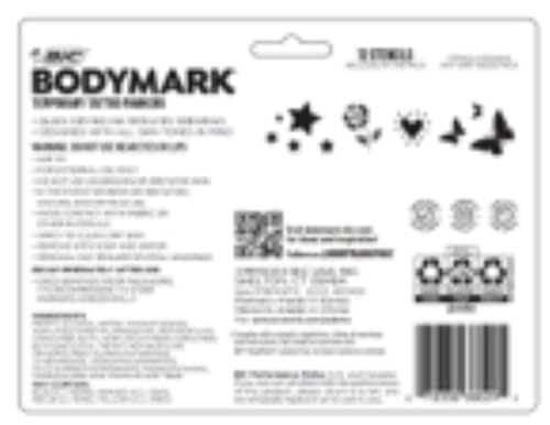 BIC BodyMark Party Pack Temporary Tattoo Marker for Skin, Premium Brush Tip, 4 Count Pack