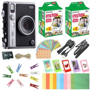 fujifilm instax mini evo hybrid instant camera + fuji instax film value pack (40 sheets) 32gb accessories bundle 5 plastic desk frames + 10 paper frames plus 60 sticker frames