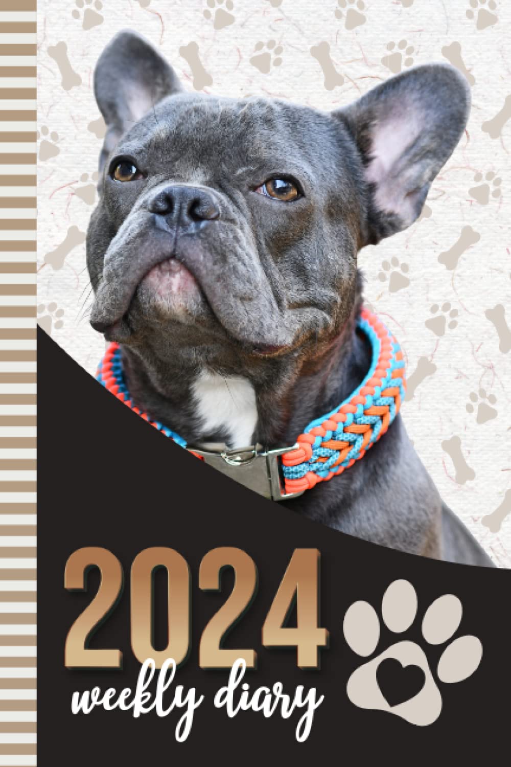 2024 Weekly Diary: 6x9 Dated Personal Organizer / Daily Scheduler With Checklist - To Do List - Note Section - Habit Tracker / Organizing Gift / Blue Gray French Bulldog Dog - Paw Print Art Cover