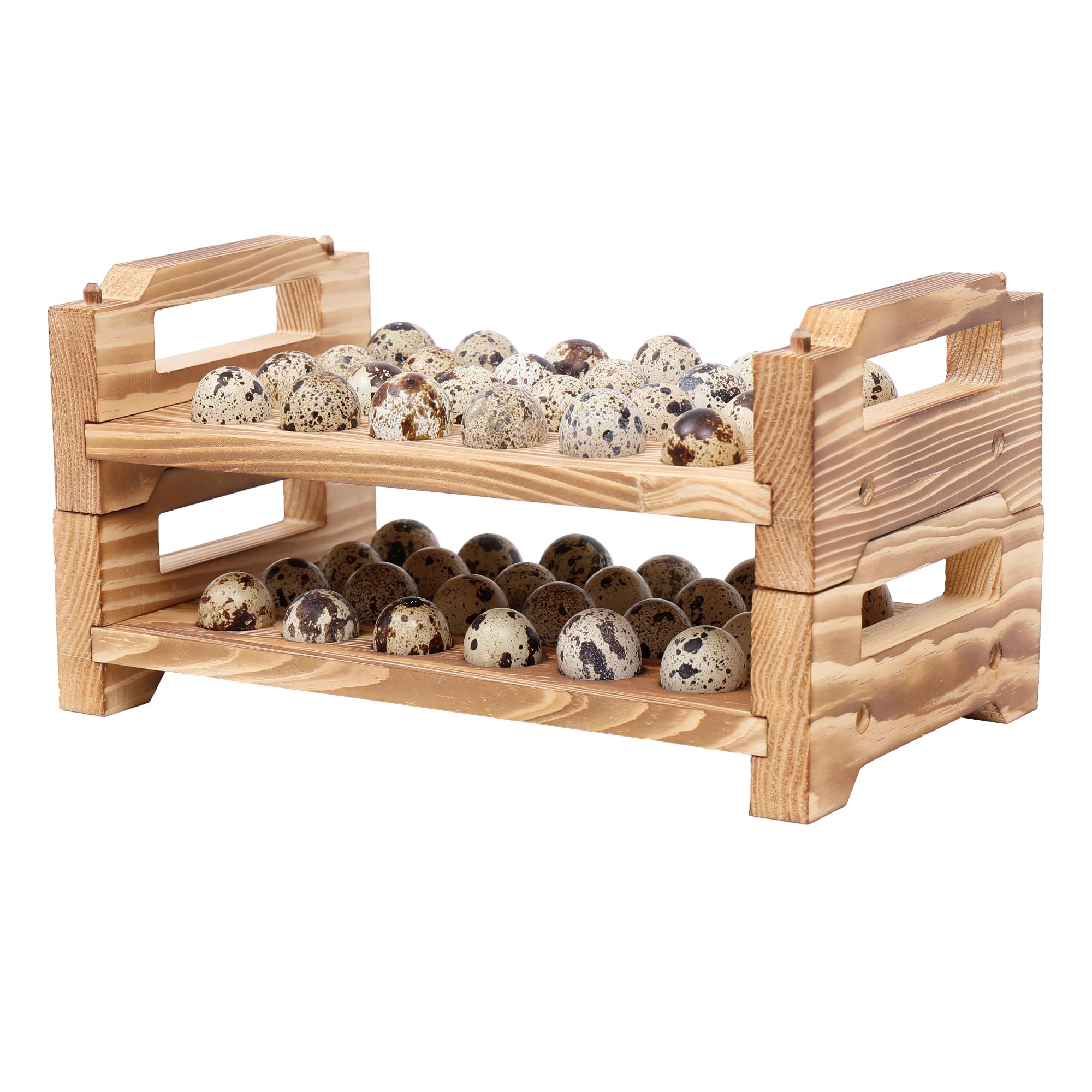 Wooden Quail Pigeon Egg Holder Countertop, 2-Tier Quail Pigeon Egg Storage Trays Stackable for 48 Fresh Eggs, Quail Egg Organizer Rustic Kitchen Decoration, Egg Container Rack