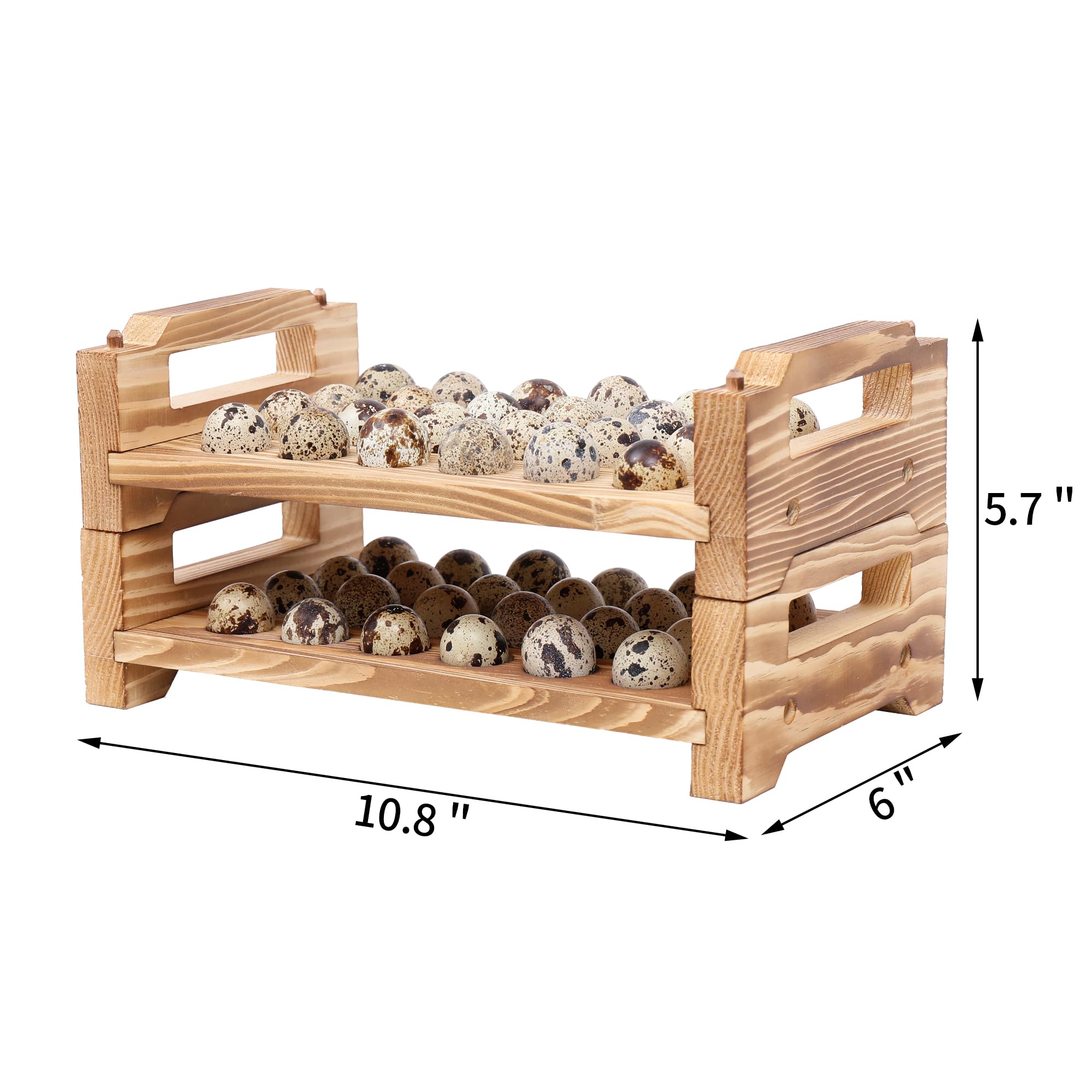 Wooden Quail Pigeon Egg Holder Countertop, 2-Tier Quail Pigeon Egg Storage Trays Stackable for 48 Fresh Eggs, Quail Egg Organizer Rustic Kitchen Decoration, Egg Container Rack