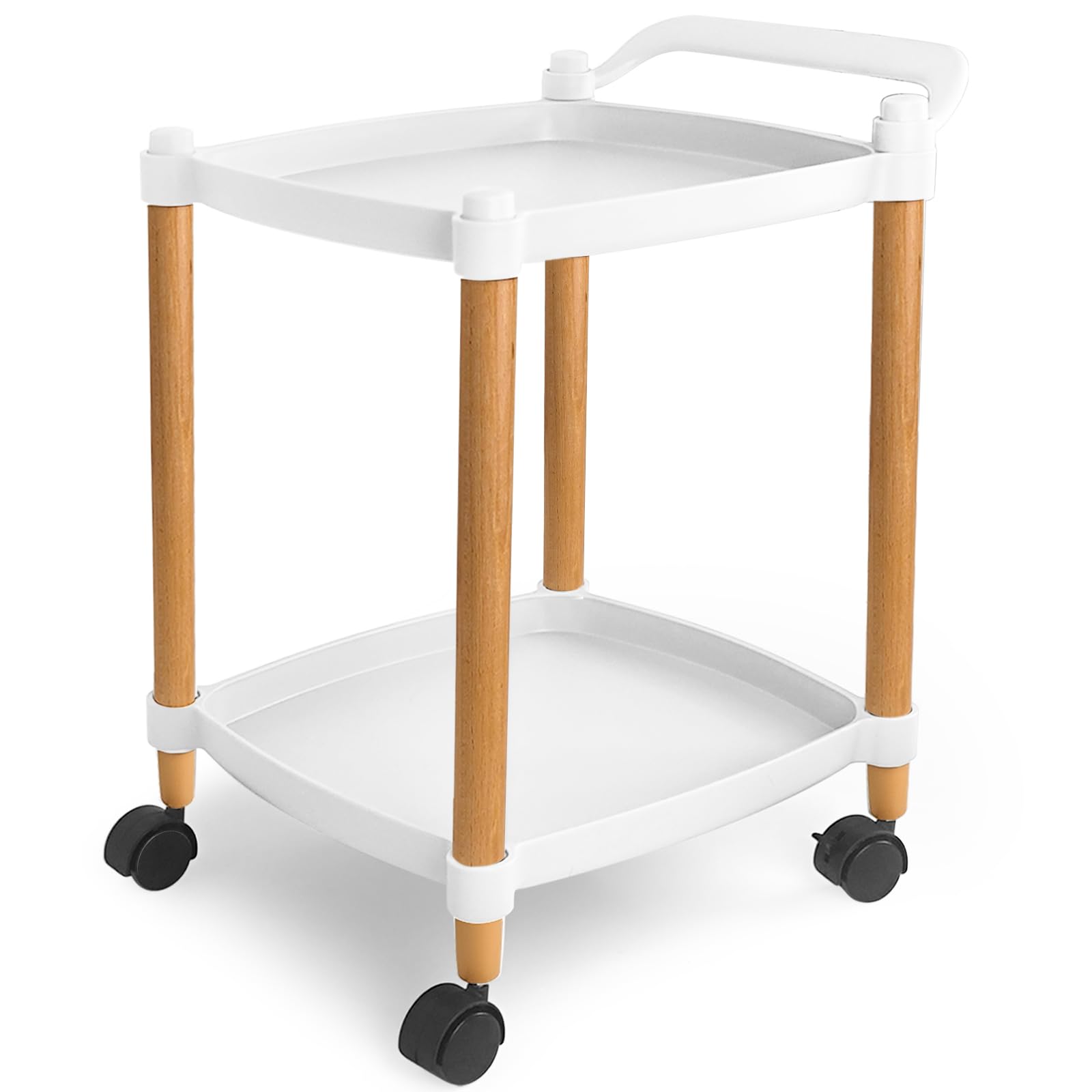 Rolling Utility Cart with Wheels Storage Cart on Wheels, Side Table End Bedside Table White