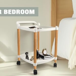 Rolling Utility Cart with Wheels Storage Cart on Wheels, Side Table End Bedside Table White